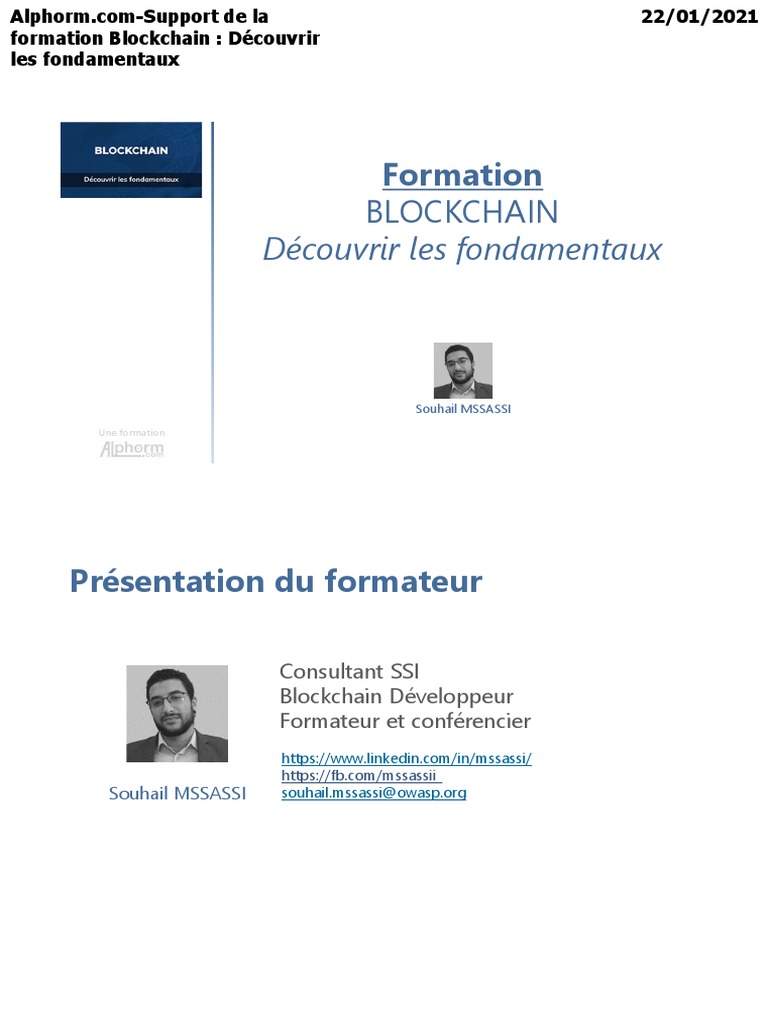 Formation sur les Fondamentaux de la Blockchain | PDF | Cryptage ...