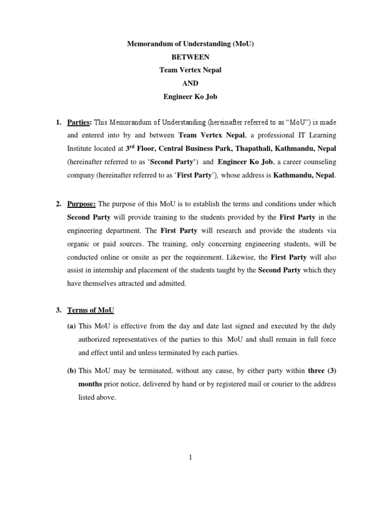 MOU Between Engineer Ko Job and TVN - Draft | PDF | Sovereign Immunity ...