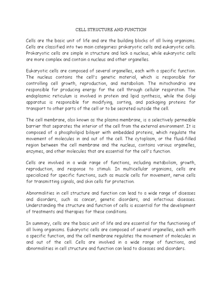 Unit-2 (Cell Structure and Function) | PDF