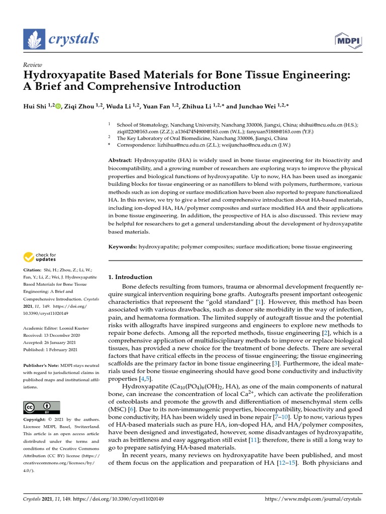 Hydroxyapatite Based Material | Download Free PDF | Bone | Tissue Engineering