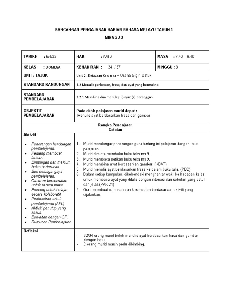 RPH Minggu 3 - Rabu | PDF