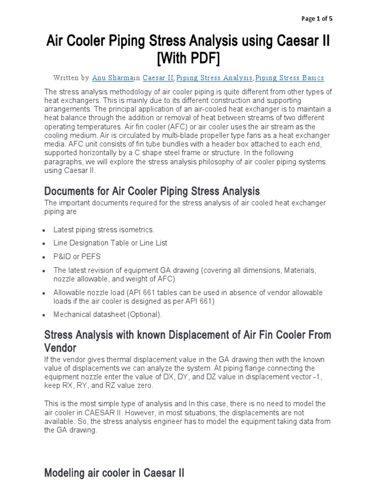 Air Cooler Piping Stress Analysis Using Caesar II | PDF | Heat Exchanger | Stress (Mechanics)