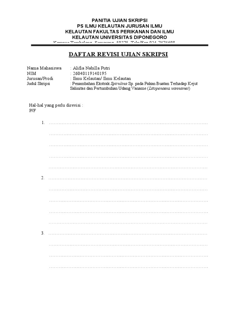 Form E Daftar Revisi - Akbar Harahap - 26040119140155 | PDF