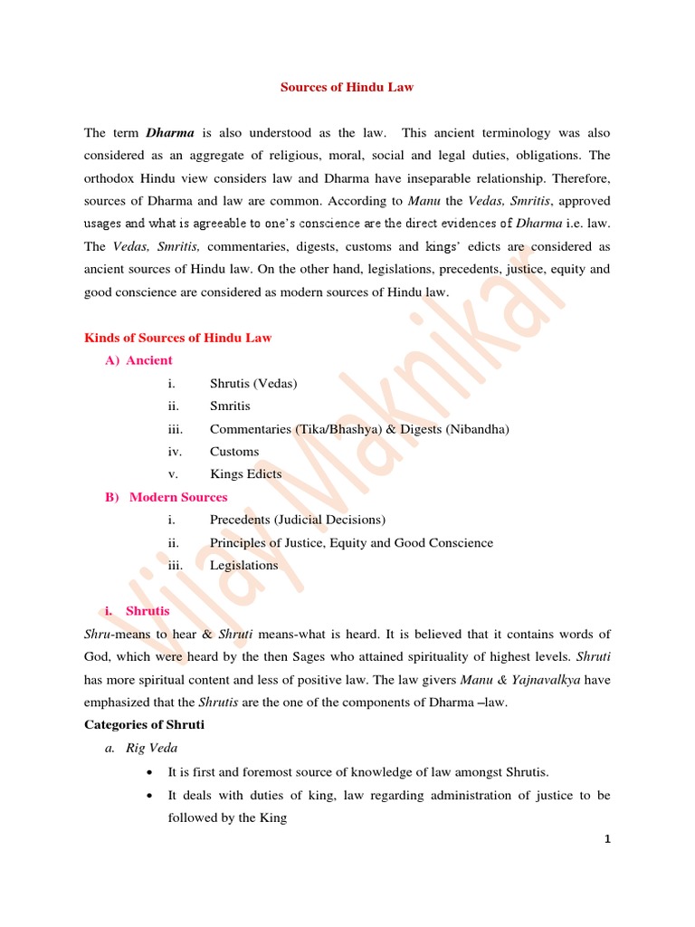 Sources of Hindu Law | PDF | Vedas | Indian Religions
