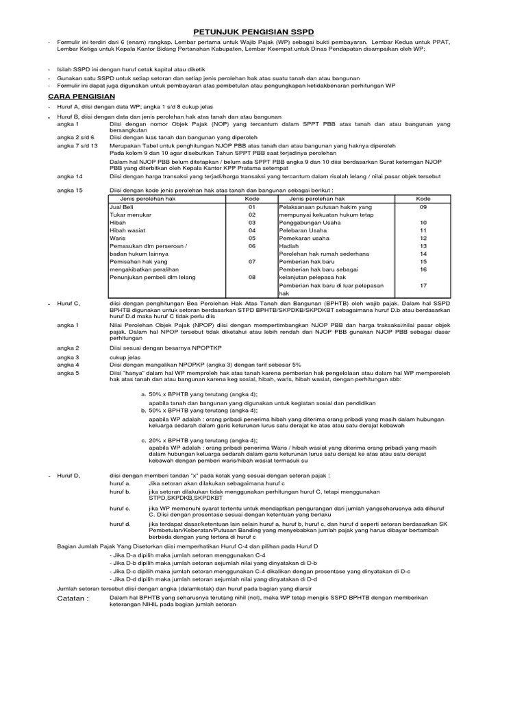 Petunjuk Pengisian SSPD | PDF