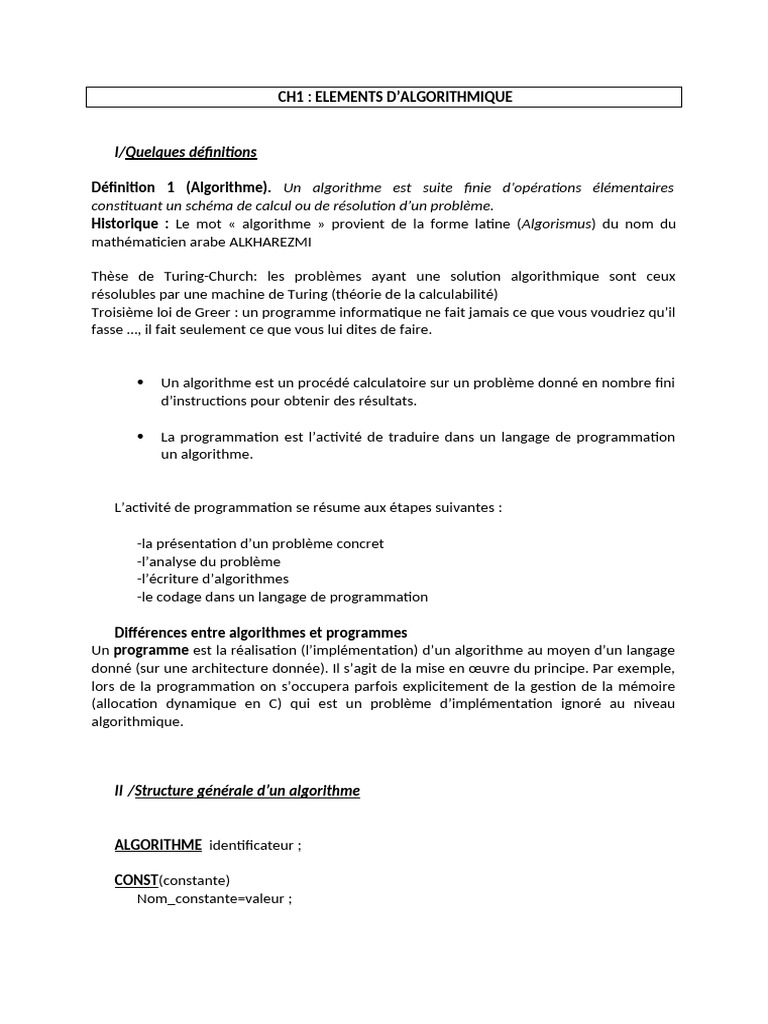 Cours Algo | PDF | Programmation informatique | Programme informatique