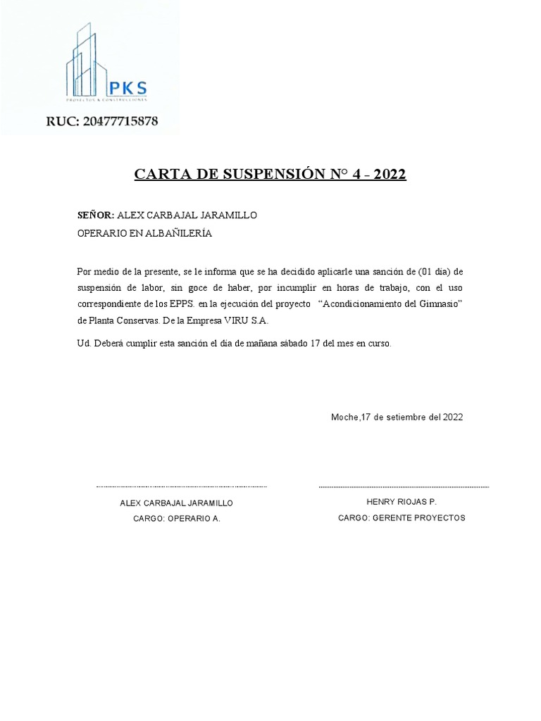 Carta de Suspension | PDF Carta de Suspension | PDF