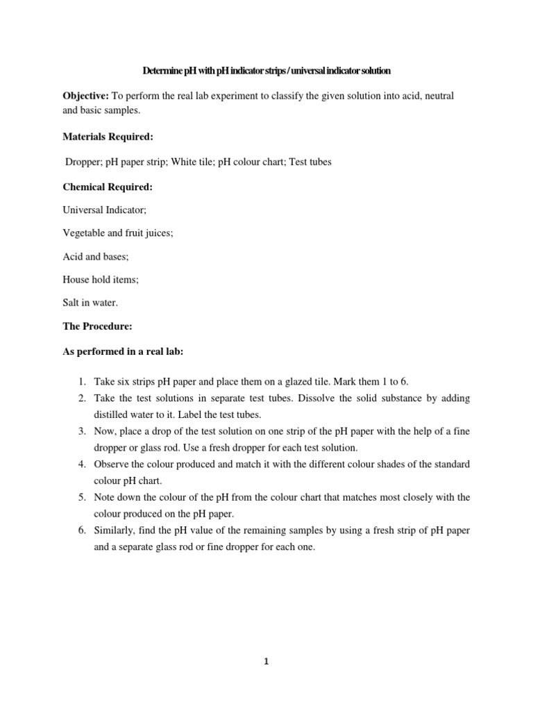 Determine PH by PH Indicator and Universal Indicator | PDF | Ph | Acid