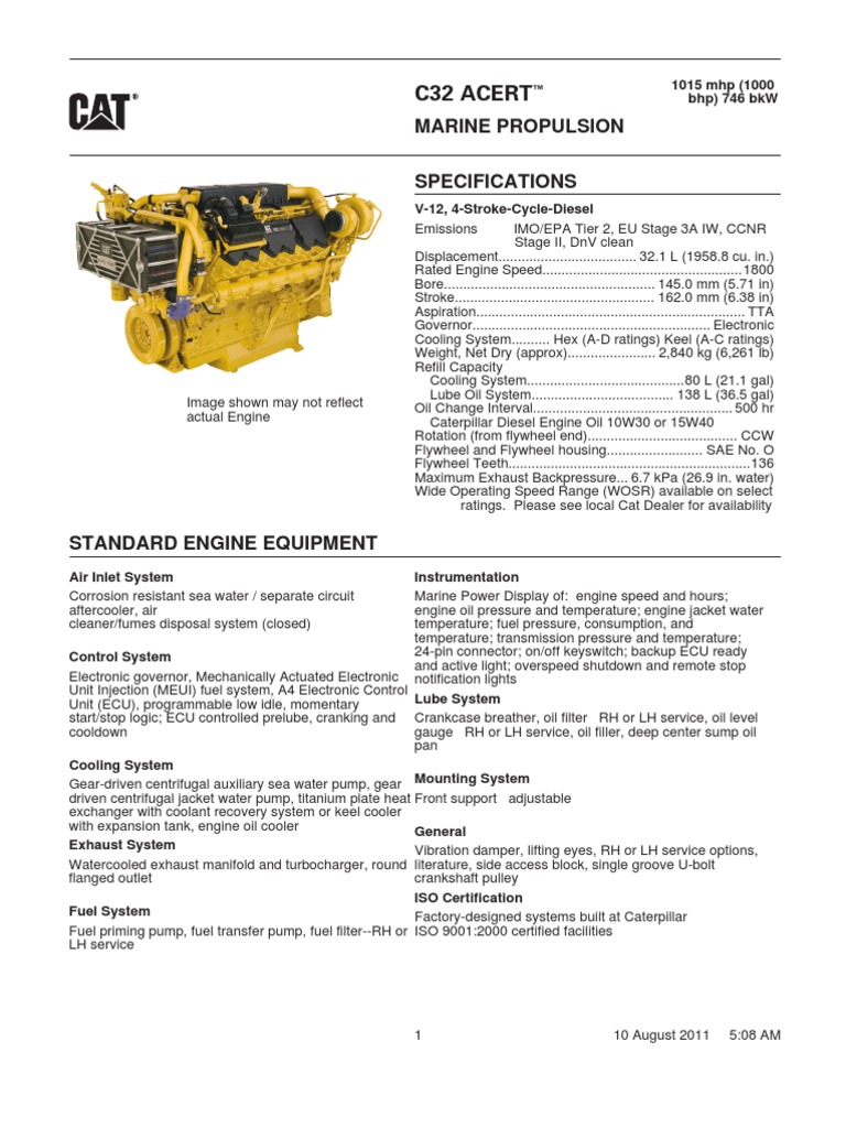 c32-1000 Bhp Spec Sheet | Horsepower | Engines
