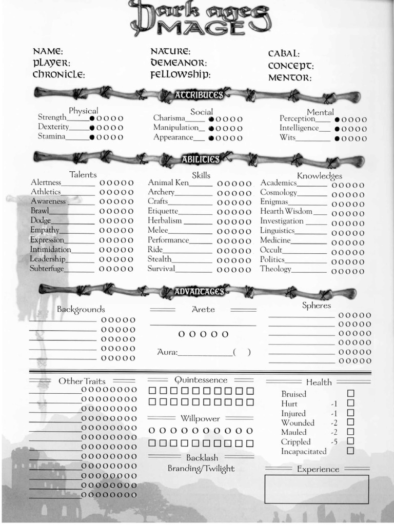Dark Ages Mage Nca Edition Char Sheet | PDF