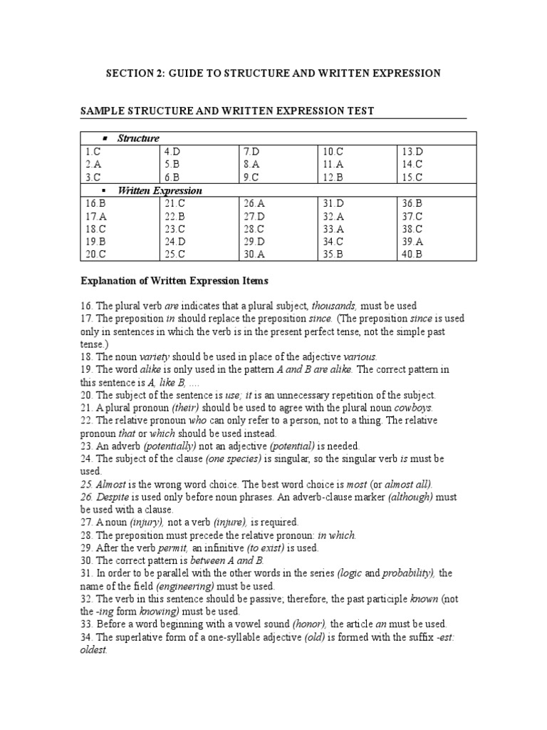 Structure Answer Key | Download Free PDF | Verb | Plural