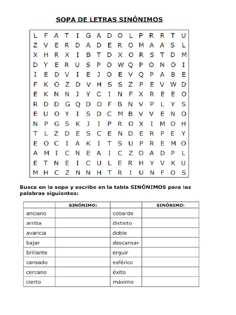 Pupiletras de Sinonimos | PDF