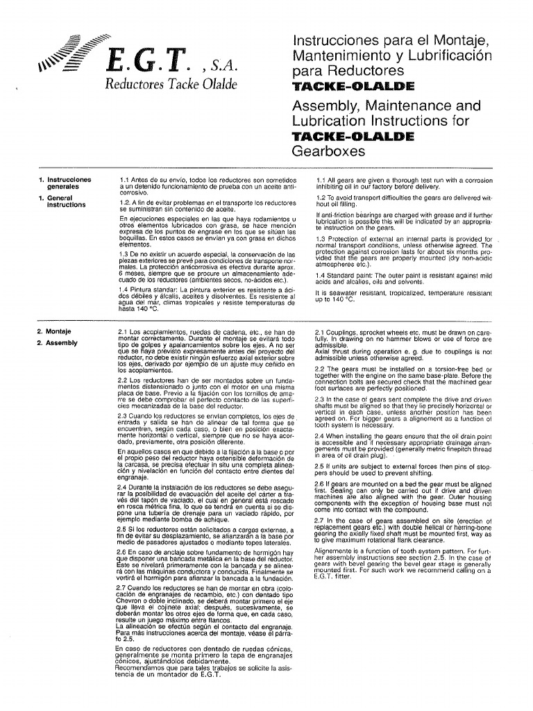 Manual Mantenimiento EGT - 001 | PDF