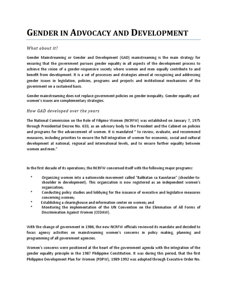 Gender and Development | PDF | Gender Mainstreaming | Gender Equality