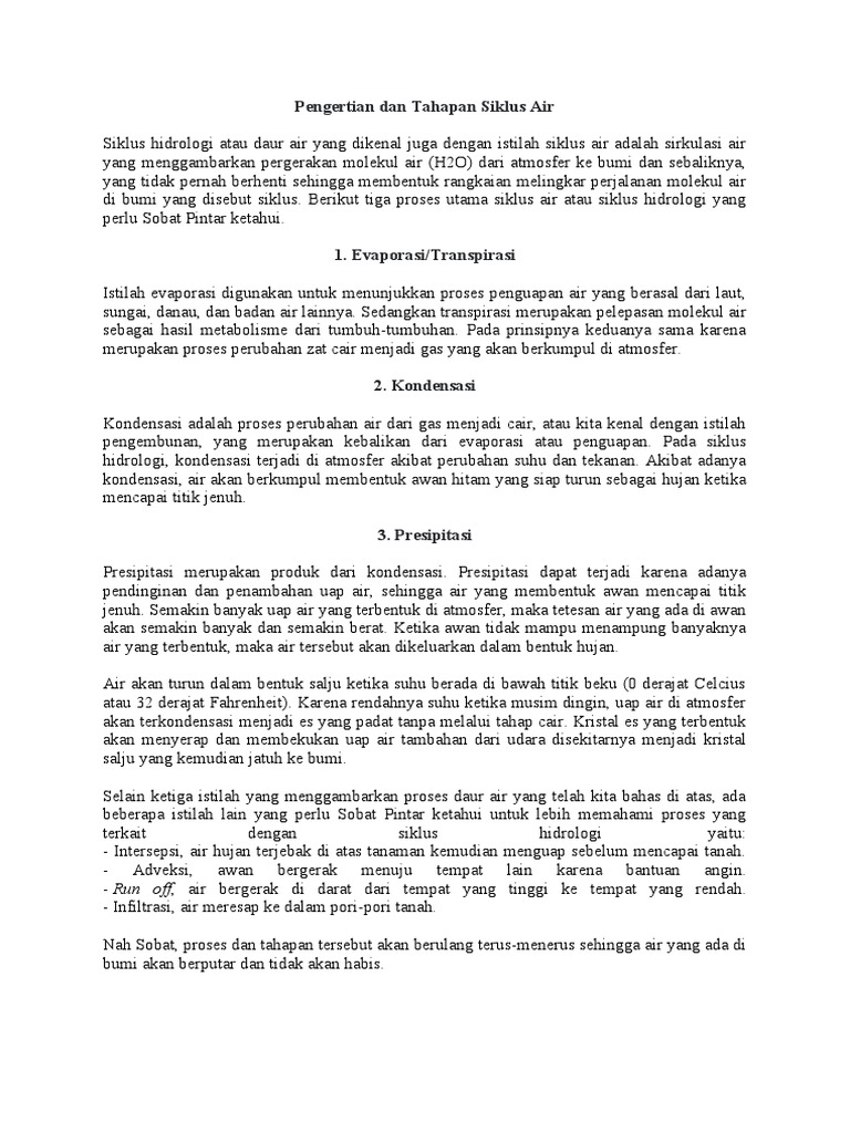 Pengertian Dan Tahapan Siklus Air | PDF Pengertian Dan Tahapan Siklus Air | PDF