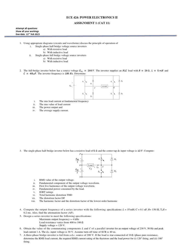 ECE 424 - Assign1 | PDF | Power Inverter | Electrical Components