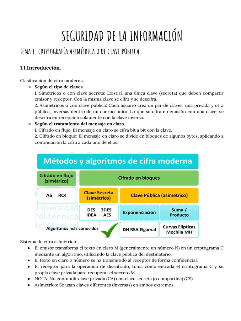 Tema 1 | PDF | Clave (criptografía) | Criptografía de clave pública