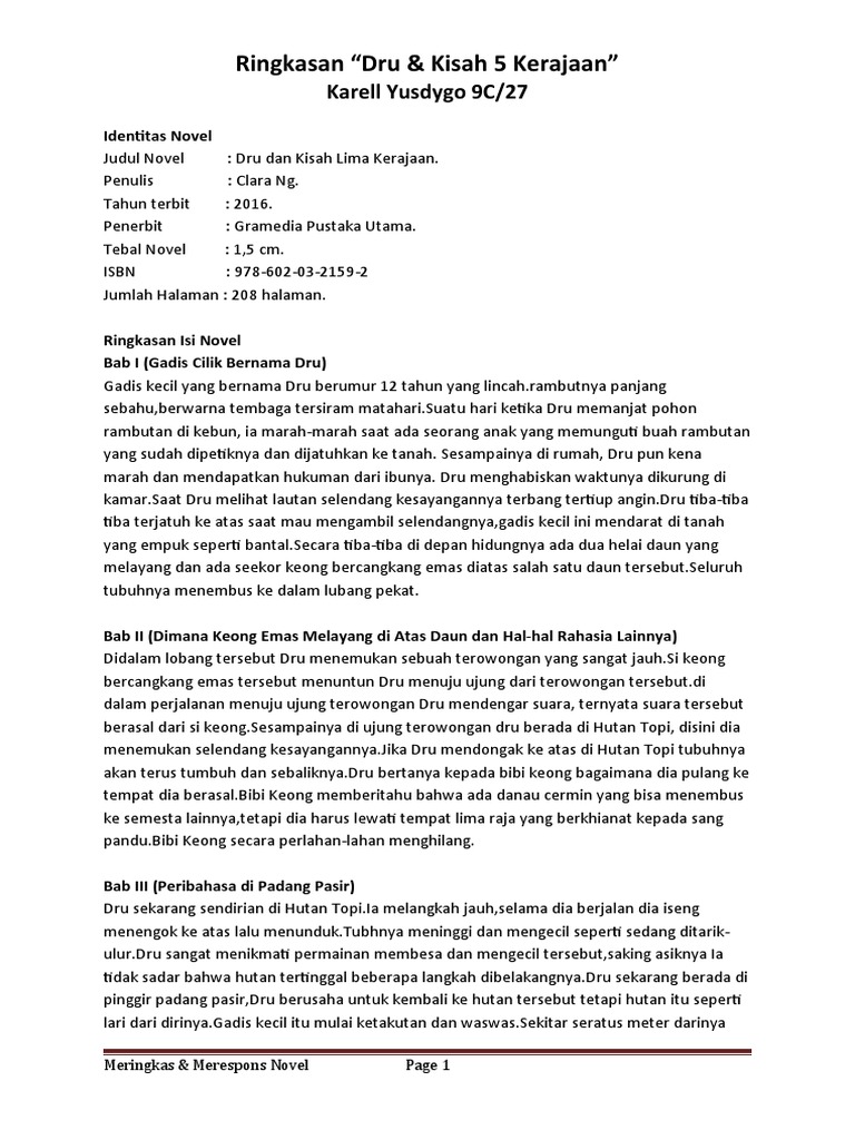 Ringkasan Novel Dru & Kisah 5 Kerajaan (Karell Yusdygo 9C-27) | PDF | Fiksi Misteri, Thriller ...