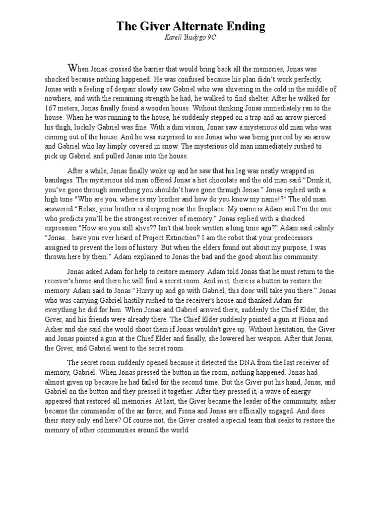 The Giver Alternate Ending (Karell Yusdygo 9C) | PDF