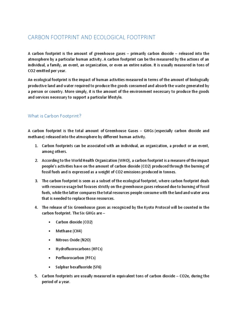 A3 CARBON FOOTPRINT AND ECOLOGICAL FOOTPRINT | PDF | Carbon Footprint ...