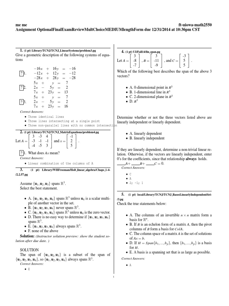 Me Me Ft-Uiowa-Math2550 Assignment Optionalfinalexamreviewmultchoicemediumlengthform Due 12/31 ...