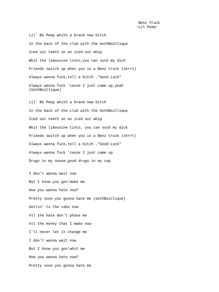 Benz Truck Liriks (Lil Peep) | PDF