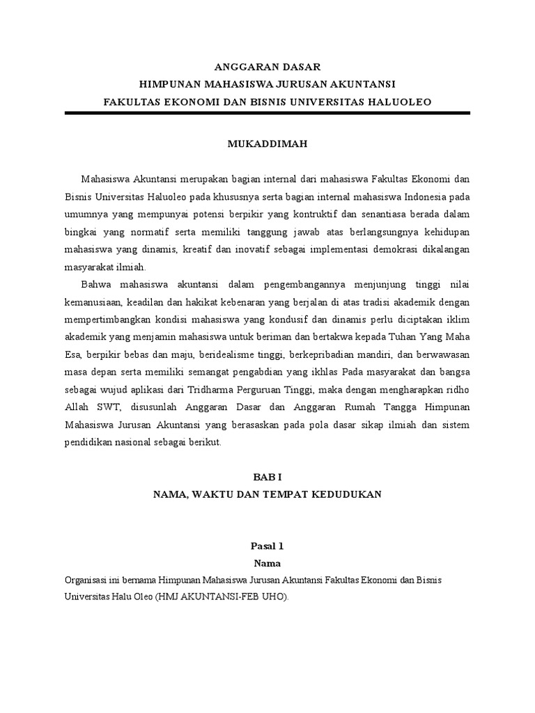 Angaran Dasar HMJ Akuntansi | PDF