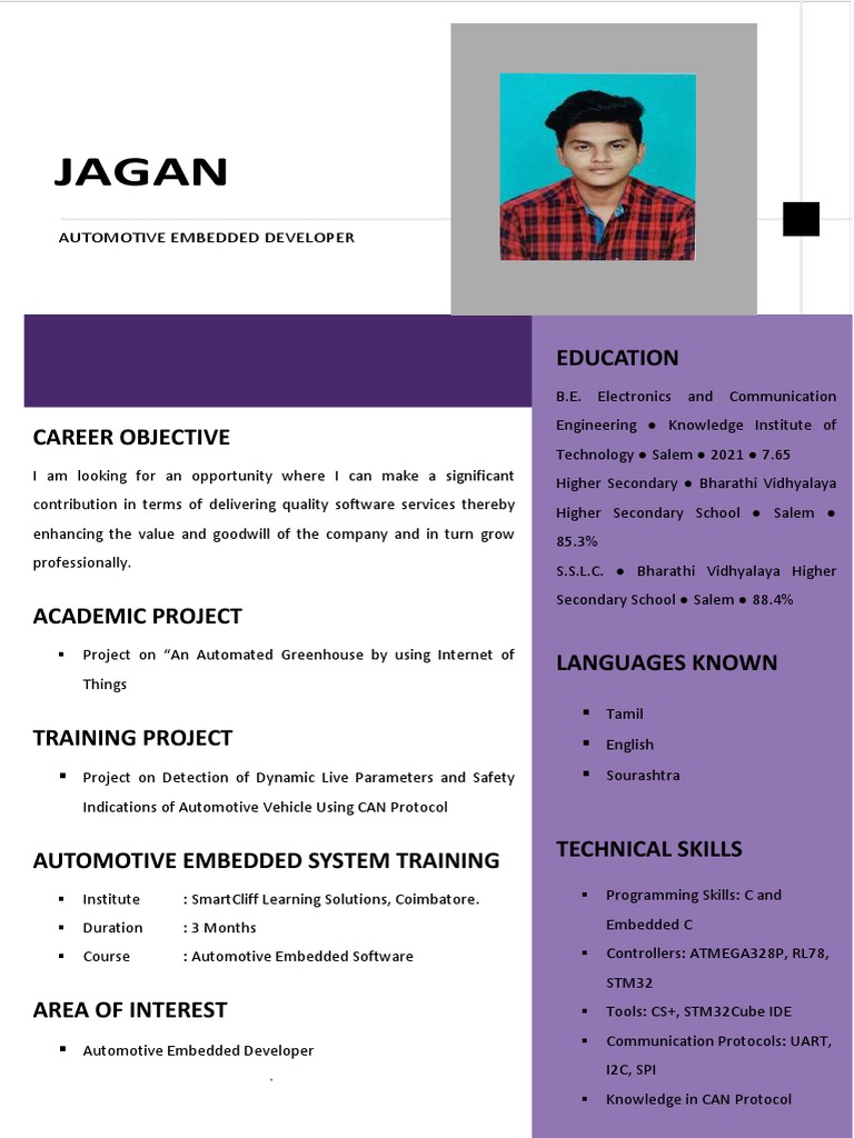 Jagan S Resume | PDF | Embedded System | Systems Engineering