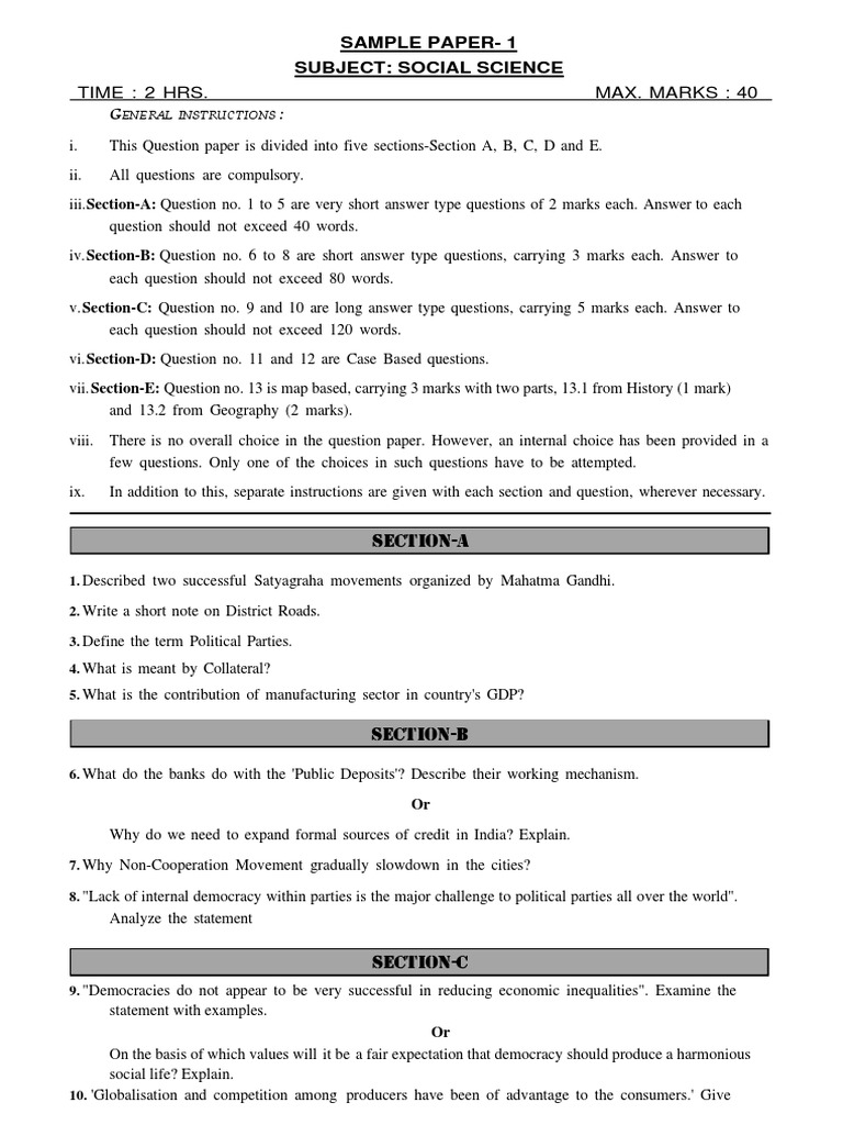 SST-Sample Paper-1 | PDF | Landlord | Economies