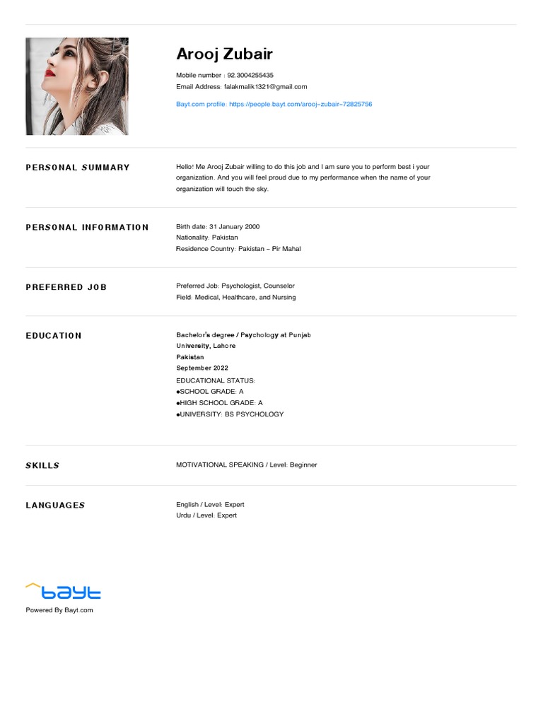 CV81209769 - Arooj Zubair | PDF