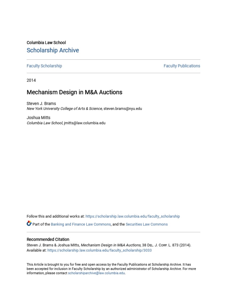 Mechanism Design in M&A Auctions | PDF | Auction | Mergers And Acquisitions