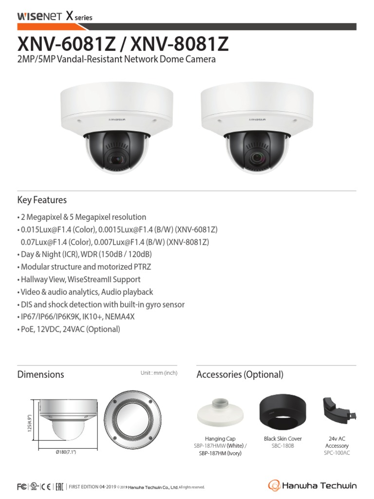 Samsung Wisenet - XNV 6081z - Data Sheet | PDF | Pixel | Communications Protocols