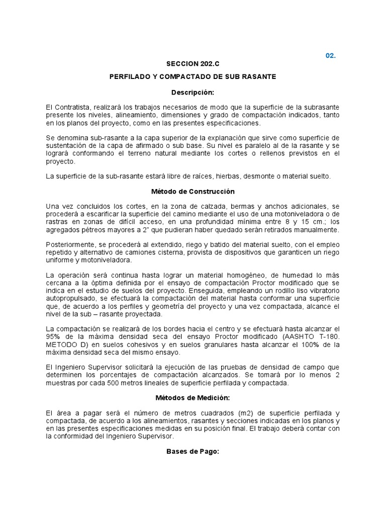 202.C - Perfilado y Compactado de Sub Rasante | PDF