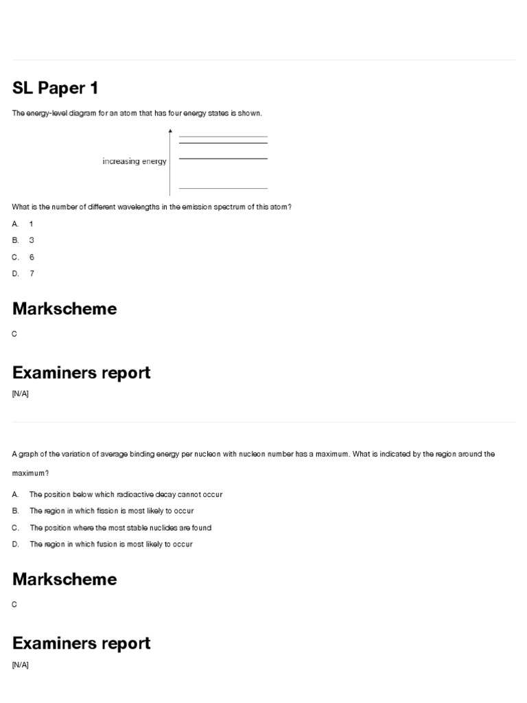 Markscheme SL Paper1 | PDF | Atomic Nucleus | Atoms