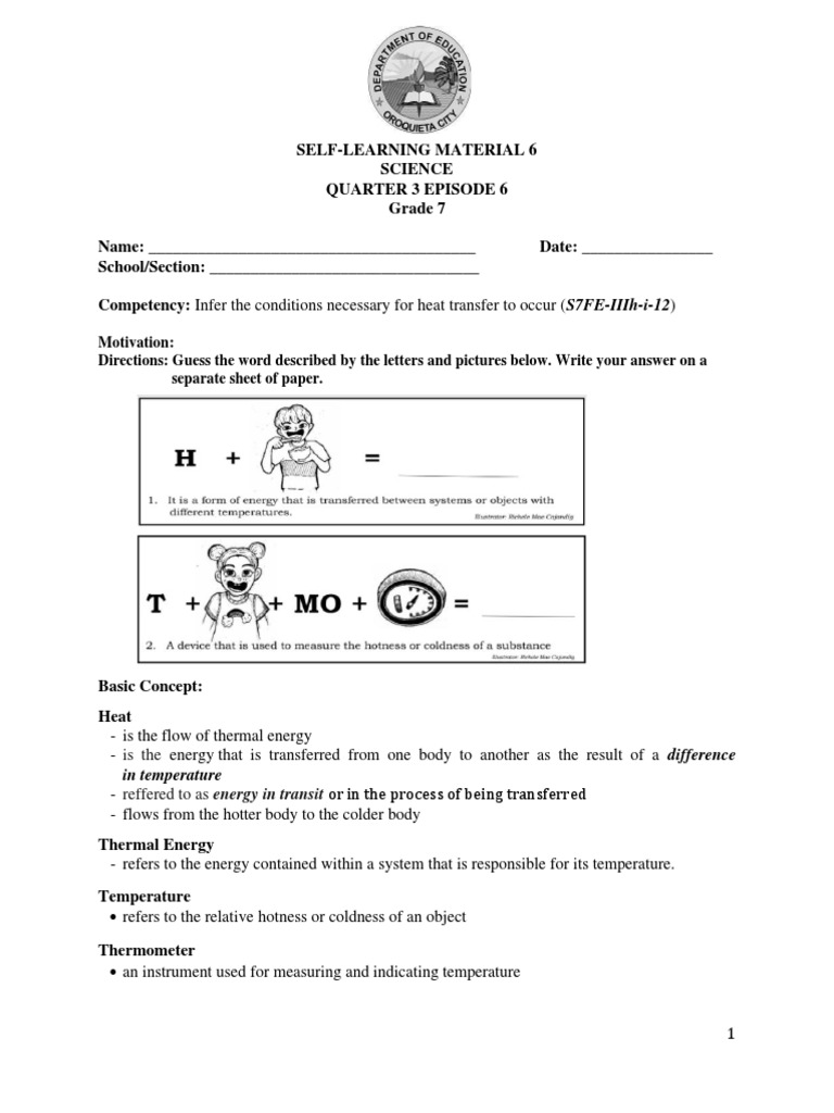 Science 7 - Q3 - Episode 6 - SLM | PDF | Heat Transfer | Heat