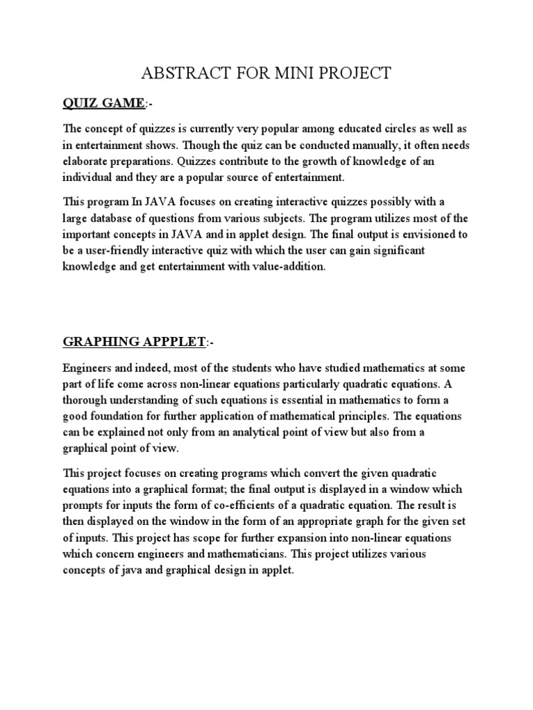 Three Mini Projects in Java: An Interactive Quiz Game, A Graphing ...