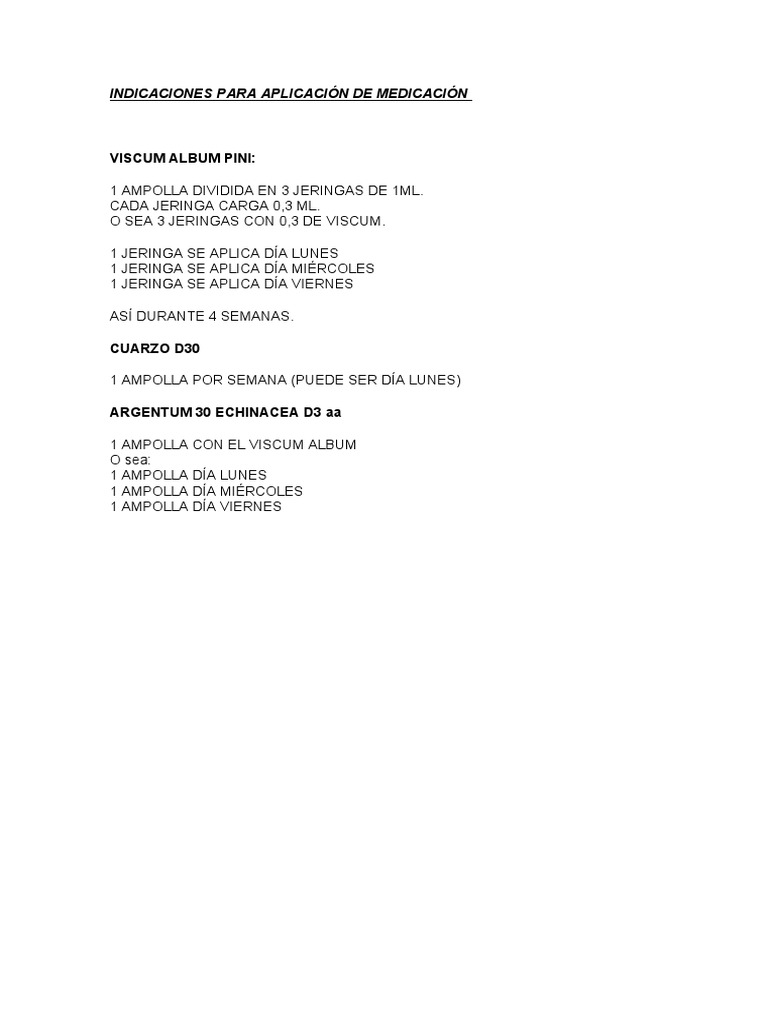 Viscum Album Pini:: Indicaciones para Aplicación de Medicación | PDF