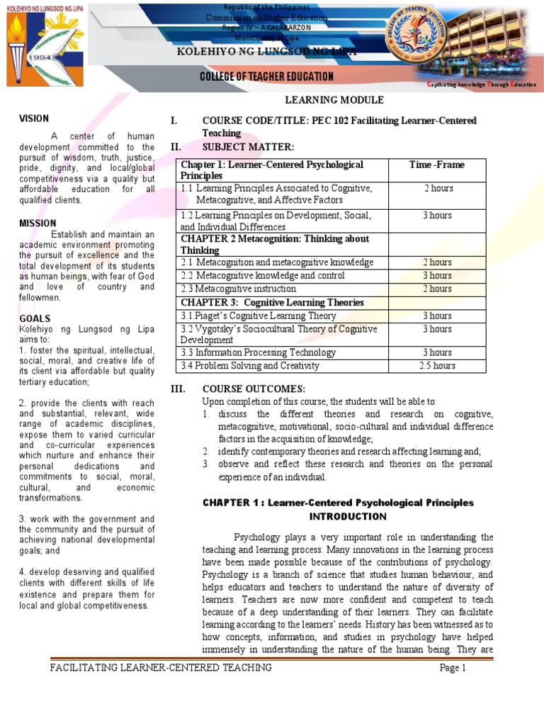 Kolehiyo NG Lungsod NG Lipa: College of Teacher Education | PDF ...