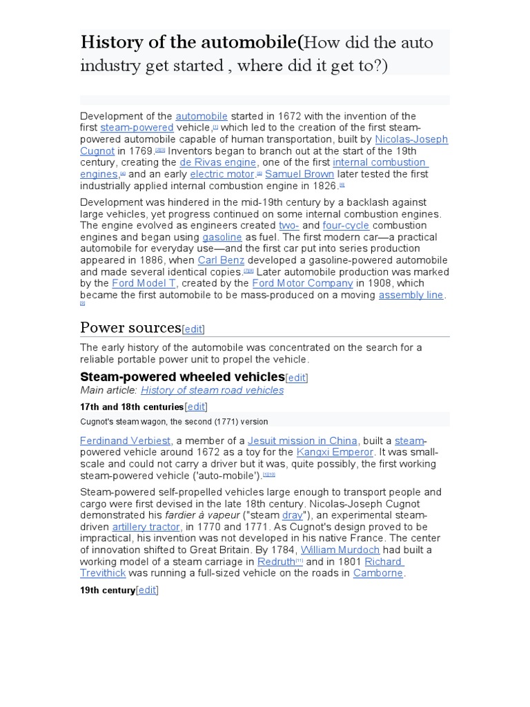 History of The Automobile | PDF | Car | Electric Car