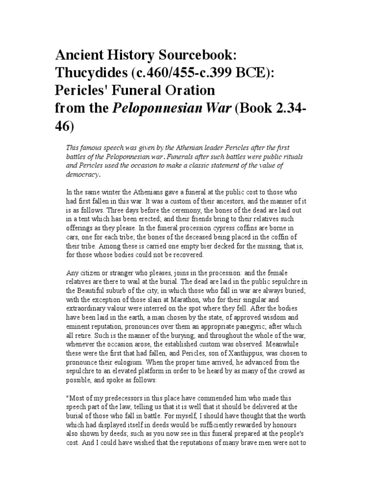 Pericles Funeral Oration | PDF | Funeral