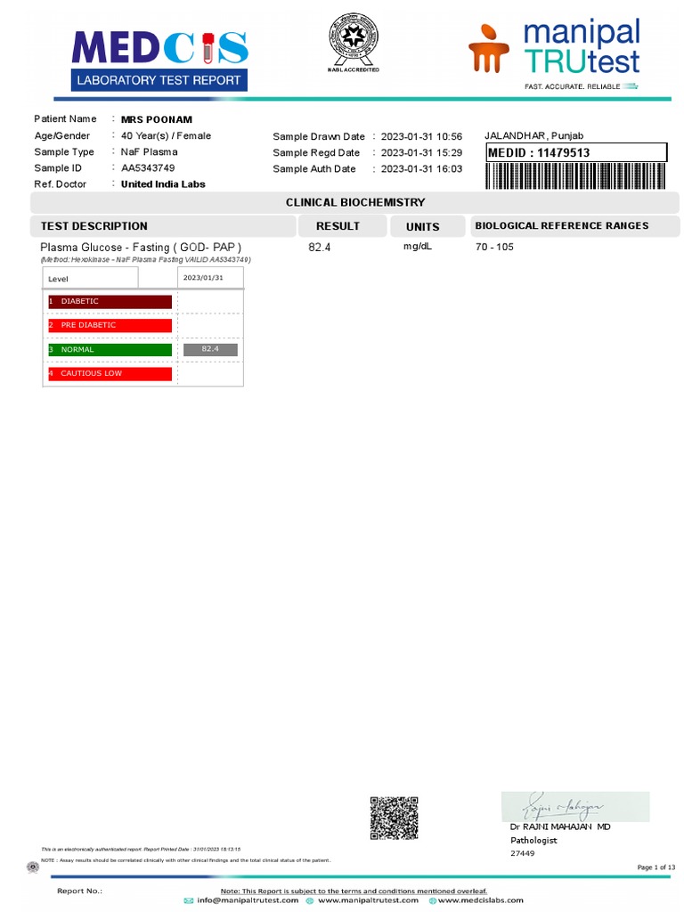 Mrs Poonam: Clinical Biochemistry Test Description Units Result | PDF ...