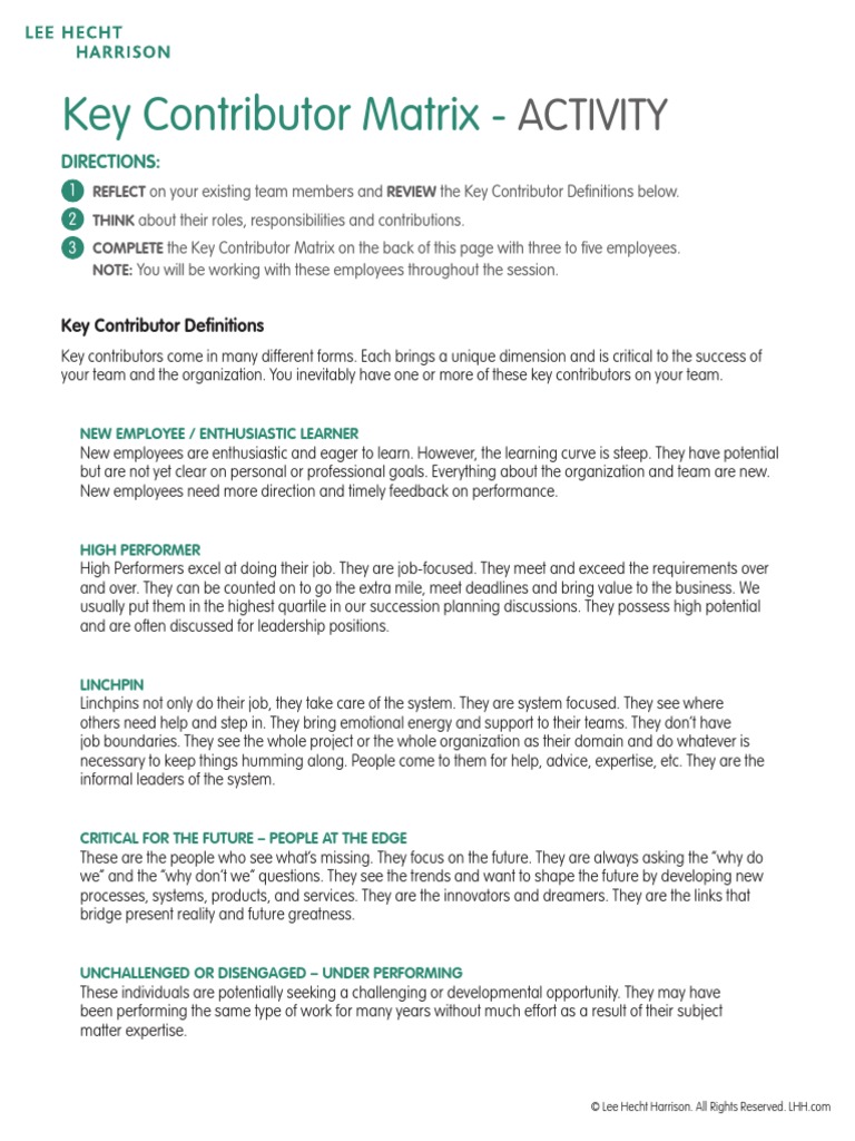 Key Contributor Matrix - : Activity | PDF | Mentorship | Psychology