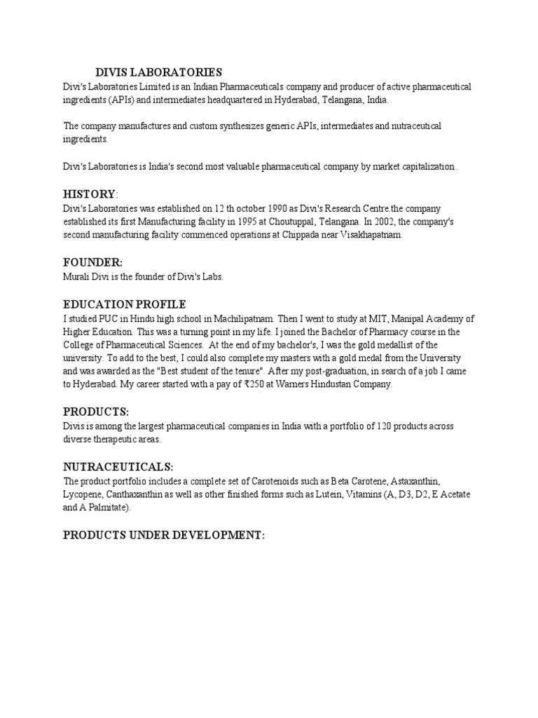 Divis Laboratories | PDF