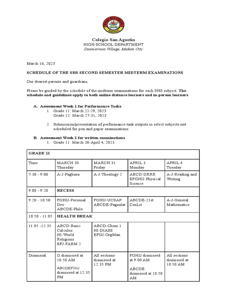 Midterm Exams Memo 2022 2023 | PDF