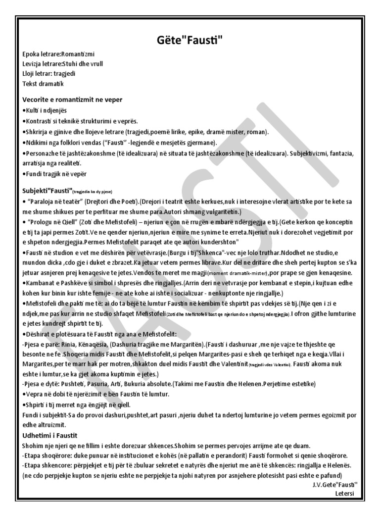 Gëte"Fausti": Vecorite e Romantizmit Ne Veper | PDF