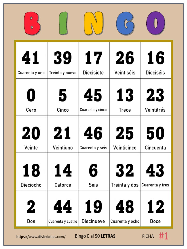 Bingo de Números del 0 al 50 | PDF