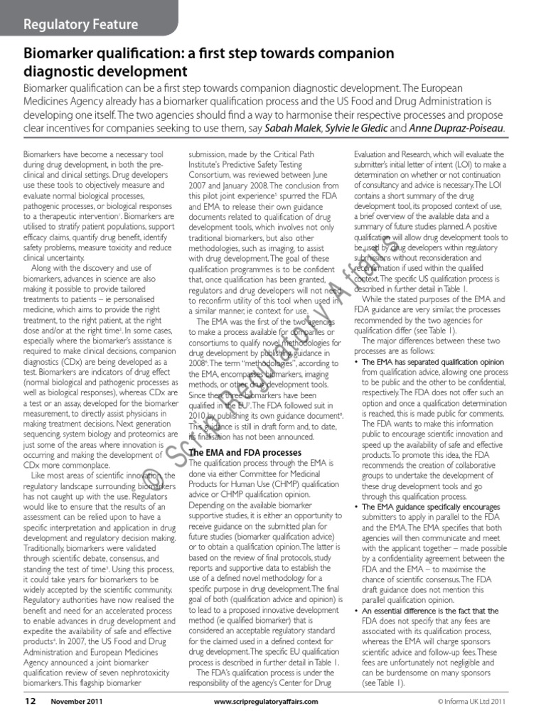 Biomarkers Qualifications - A First Step Towards Companion Diagnostic ... Biomarkers Qualifications - A First Step Towards Companion Diagnostic ...