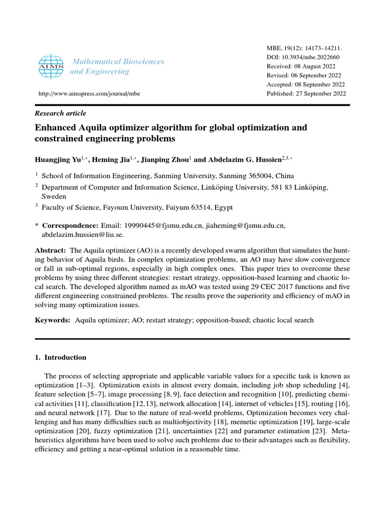 Mbe 19 12 660 | PDF | Mathematical Optimization | Metaheuristic