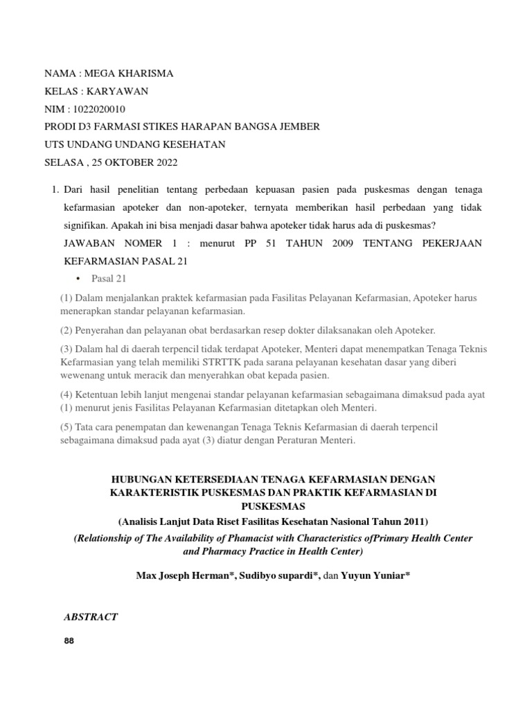 Jawaban Uts Mega Kharisma - 1022020010 | PDF