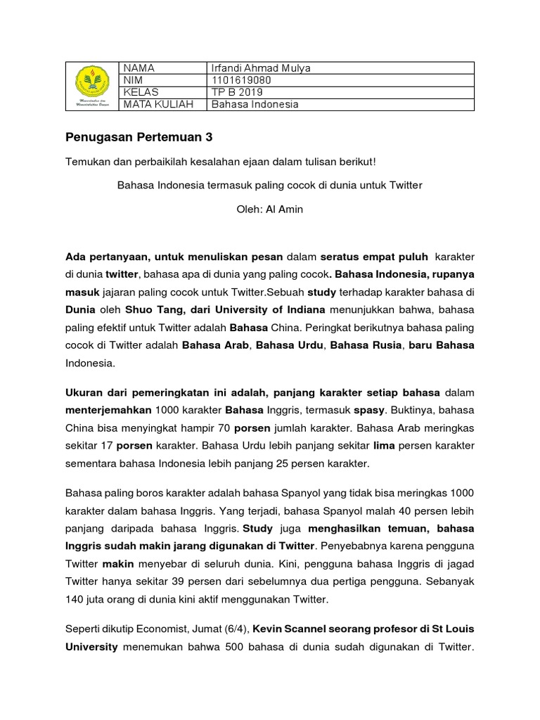 Irfandi Ahmad Mulya - 1101619080 - Tugas Pertemuan 3 | PDF